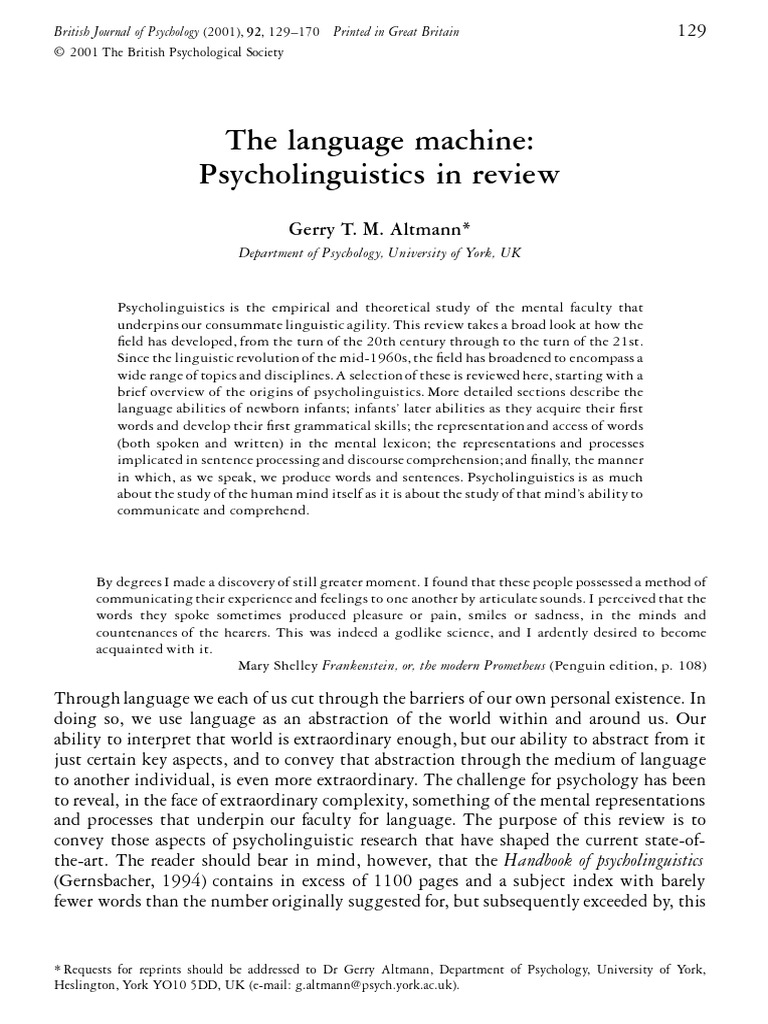 Altmann - History of Psycholinguistics | PDF | Psycholinguistics ...