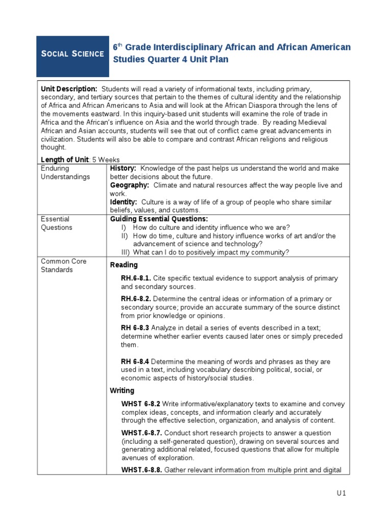 6th Grade African Diaspora Unit Plan | PDF | Reading (Process ...
