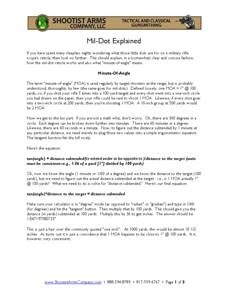 Mil Dot Explained | PDF | Minute And Second Of Arc | Telescopic Sight