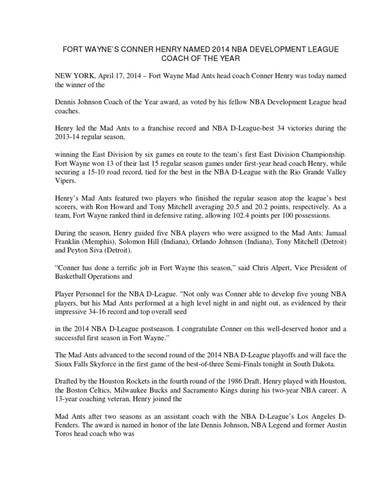 Fort Wayne'S Conner Henry Named 2014 Nba Development League Coach of ...