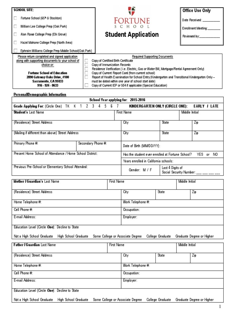 2015 - 2016 FSE New Student Enrollment Form | PDF | Race And Ethnicity ...