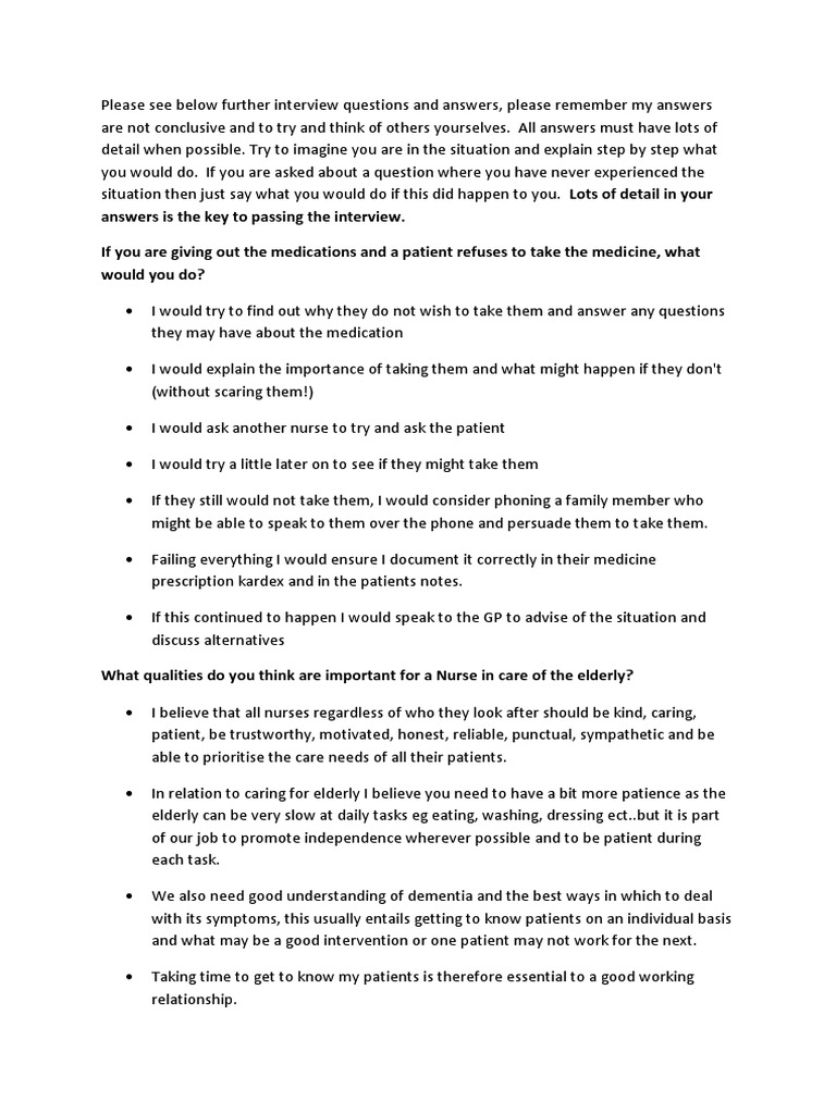 Nursing Home Possible Interview Questions and Answers | PDF ...