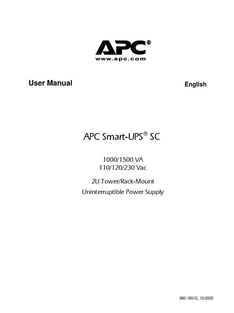 Apc sc1500 Manual | PDF | Battery (Electricity) | Ac Power Plugs And ...