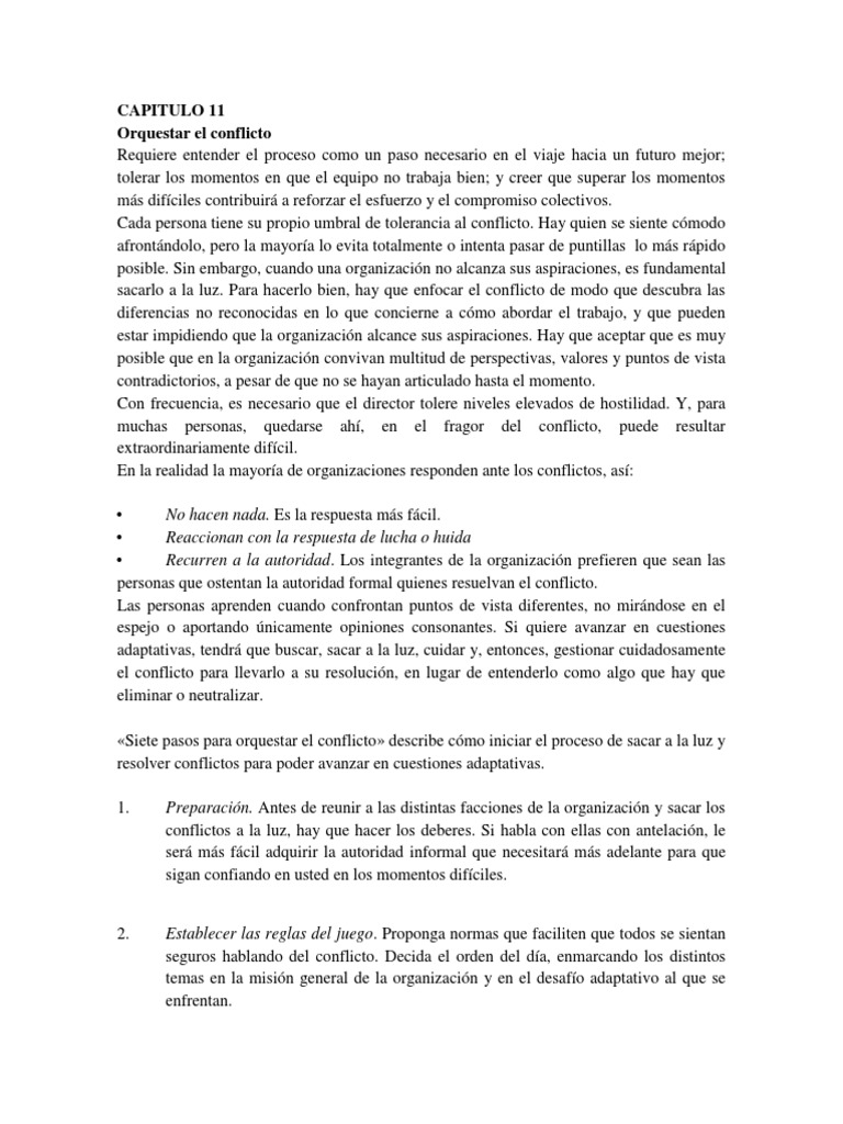 Resumen CAPITULO 11 | PDF | Conflicto (proceso) | Liderazgo