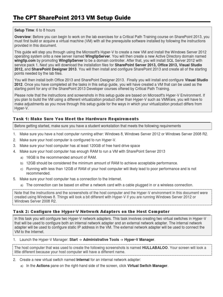 Critical+Path+Training+SharePoint+2013+VM+Setup+Guide V1.0 | PDF ...