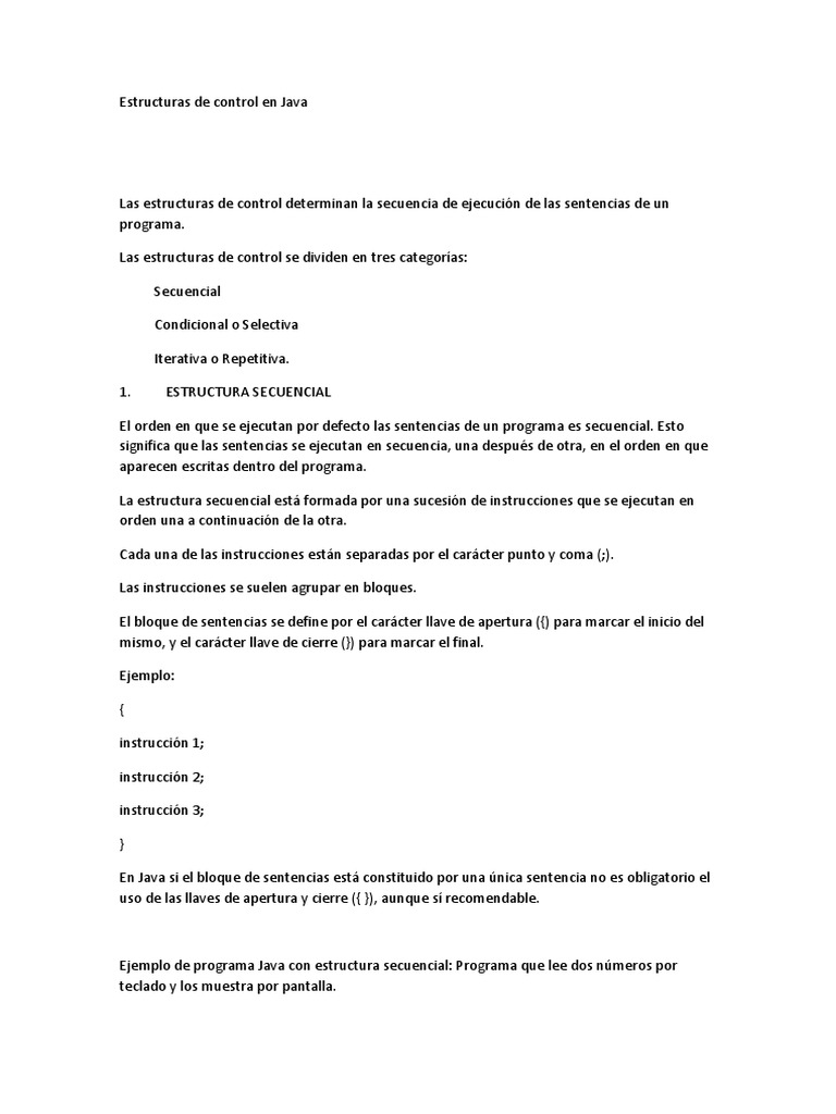 Estructuras de Control en Java | PDF | Java (lenguaje de programación ...