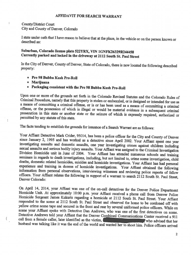 Denver Homicide Search Warrant | PDF