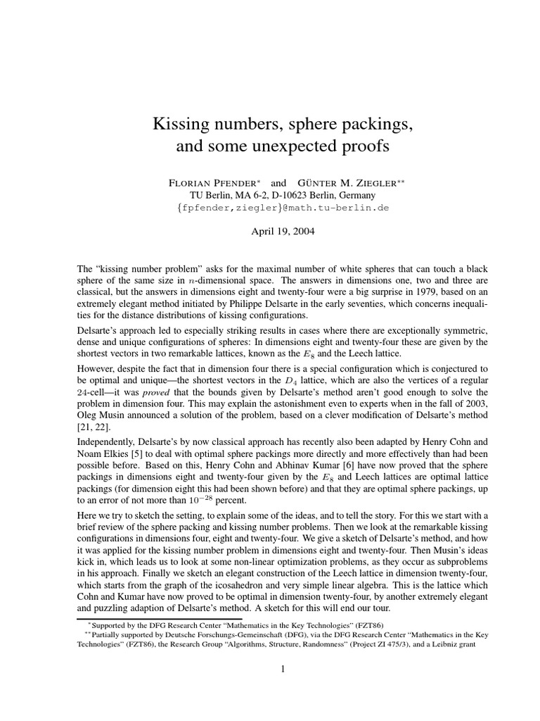 Kissing Number Some Inexpected Proofs | PDF | Matrix (Mathematics ...
