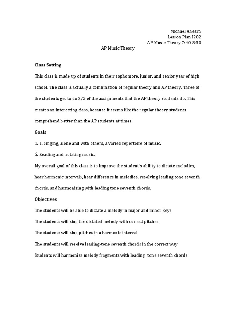 Ap Music Theory Lesson Plan | PDF | Sound | Music Theory