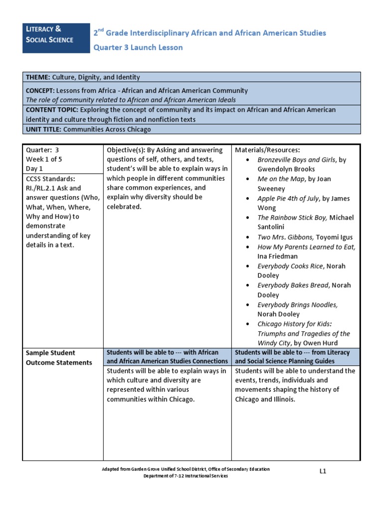 2 Grade Interdisciplinary African and African American Studies Quarter ...