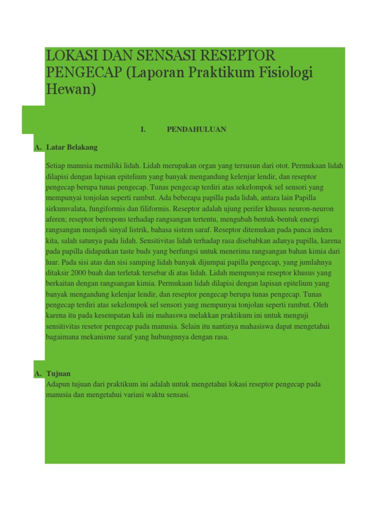 Lokasi Dan Sensasi Reseptor Pengecap | PDF