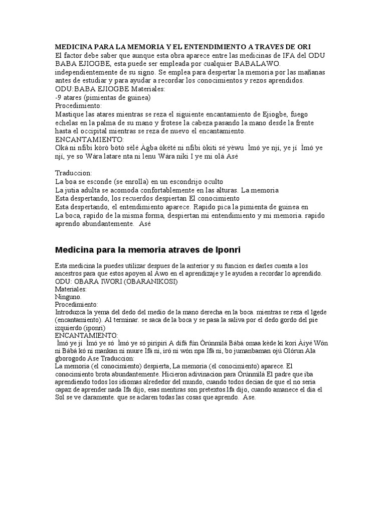 Medicina para Memoria - Ifa | PDF