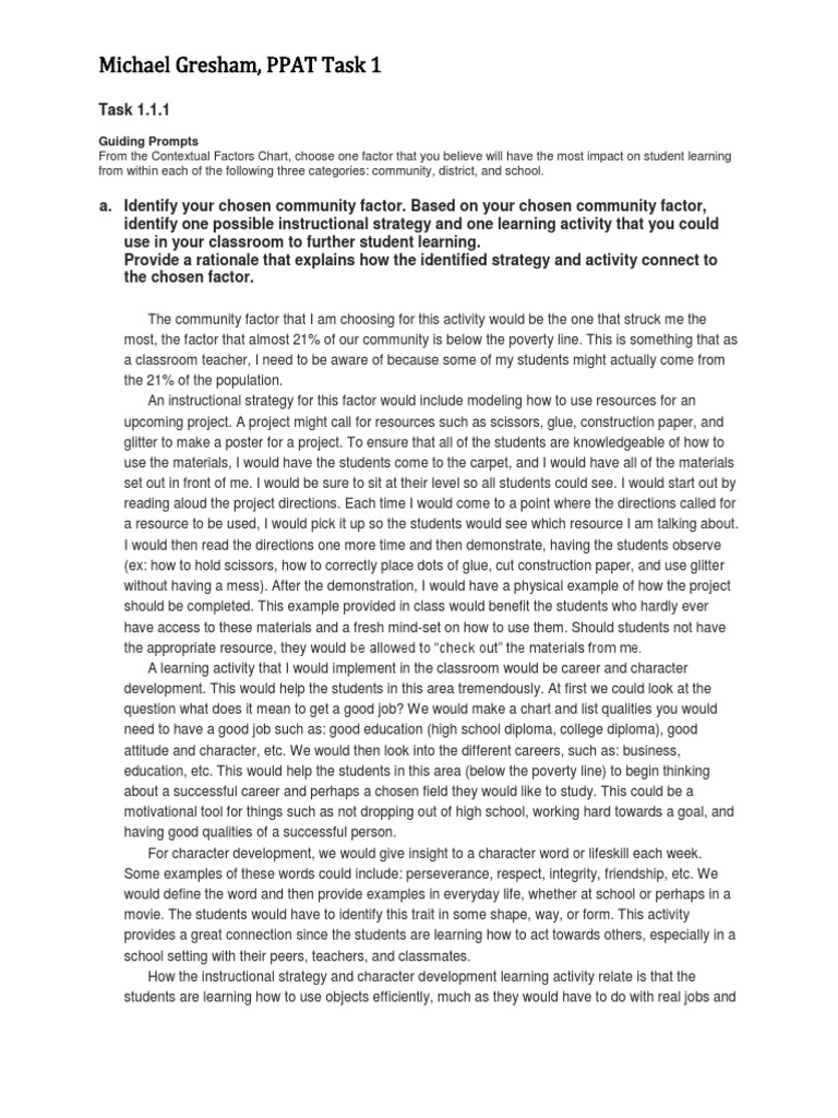 Ppat Task 1 Re-Submit | PDF | Differentiated Instruction | English As A ...