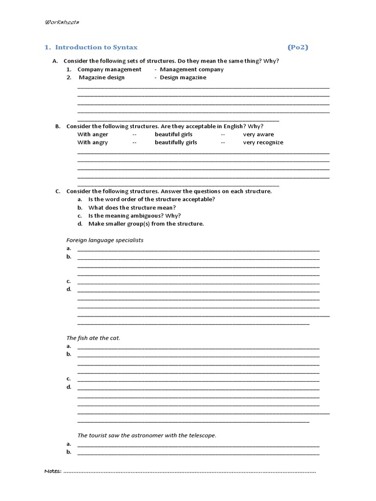 Worksheet Syntax Half Part | PDF | Verb | Pronoun