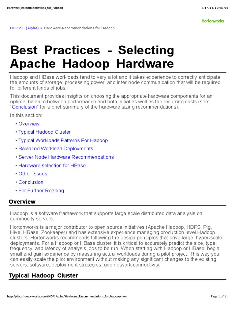 Hardware Recommendations For Hadoop | PDF | Apache Hadoop | Computer Cluster