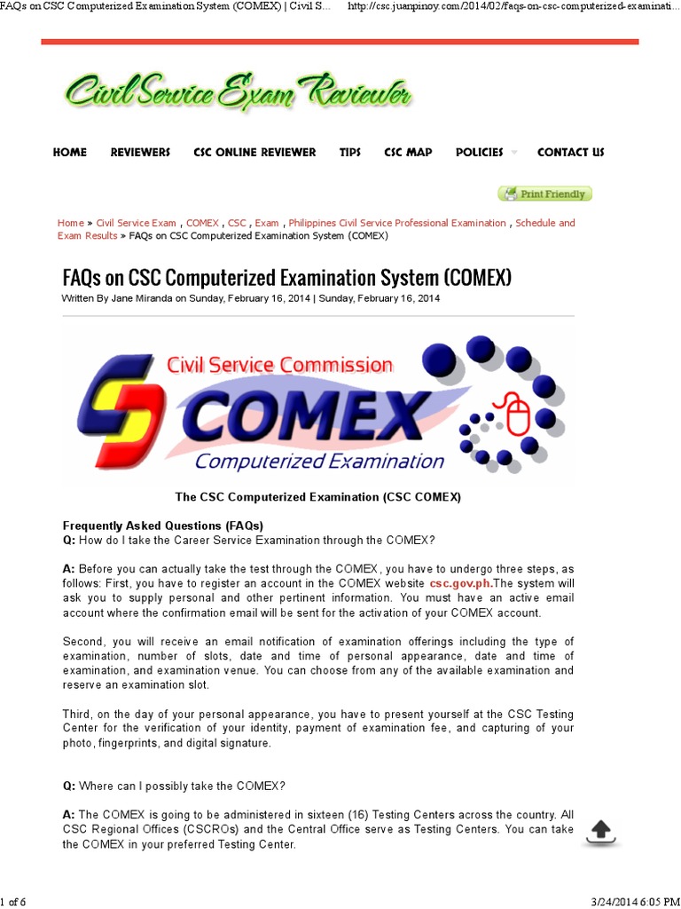 FAQs On CSC Computerized Examination System (COMEX) - Civil Service ...