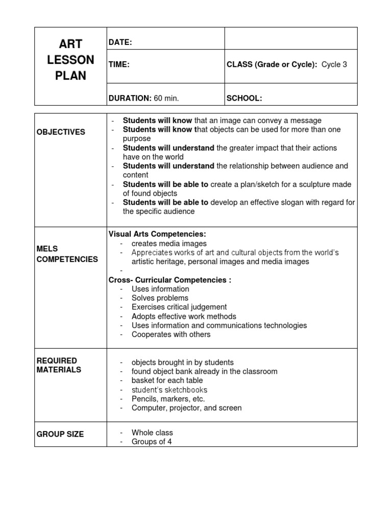 Art Lesson Plan | PDF | Advertising | Lesson Plan