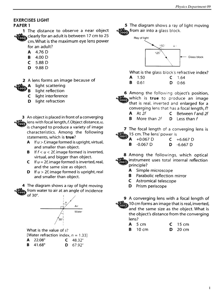 SPM Physics Form 4 Chapter 5 Light Exercises | PDF | Optical Devices ...