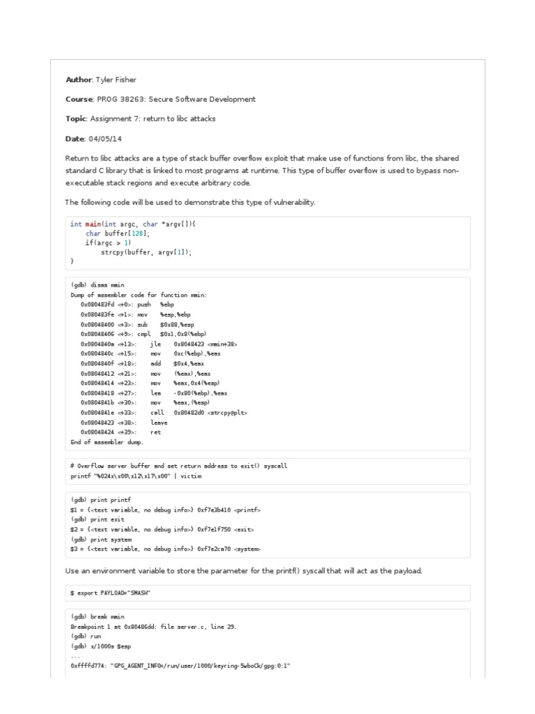 Return To Libc Attacks And Arbitrary Code Execution On Non Executable Stacks Pdf C