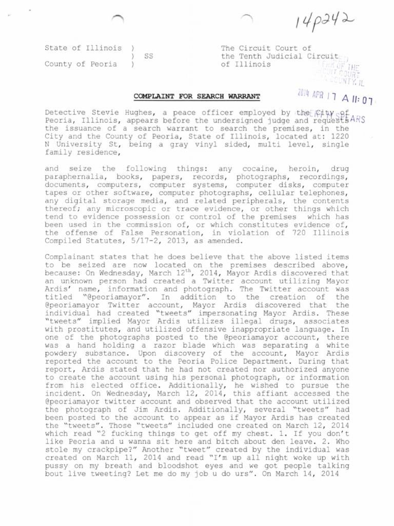 Complaint for search warrant | Twitter | Computing And Information ...