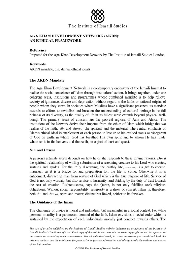 Aga Khan Development Network (AKDN) - An Ethical Framework | PDF ...