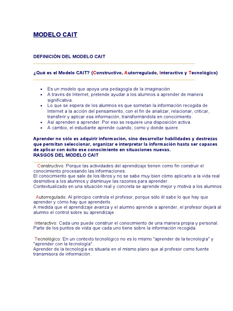 Modelo CAIT: Aprendizaje Activo y Tecnológico | PDF | Internet ...