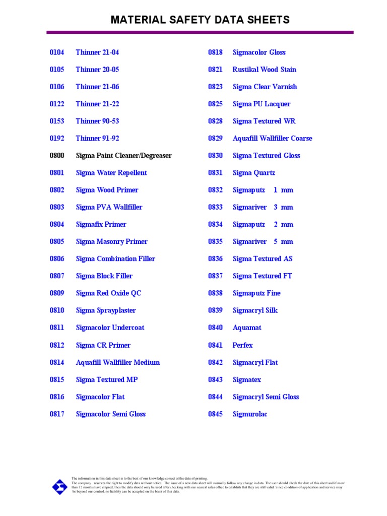 Material Safety Data Sheets for Paints, Thinners, and Coatings | PDF ...
