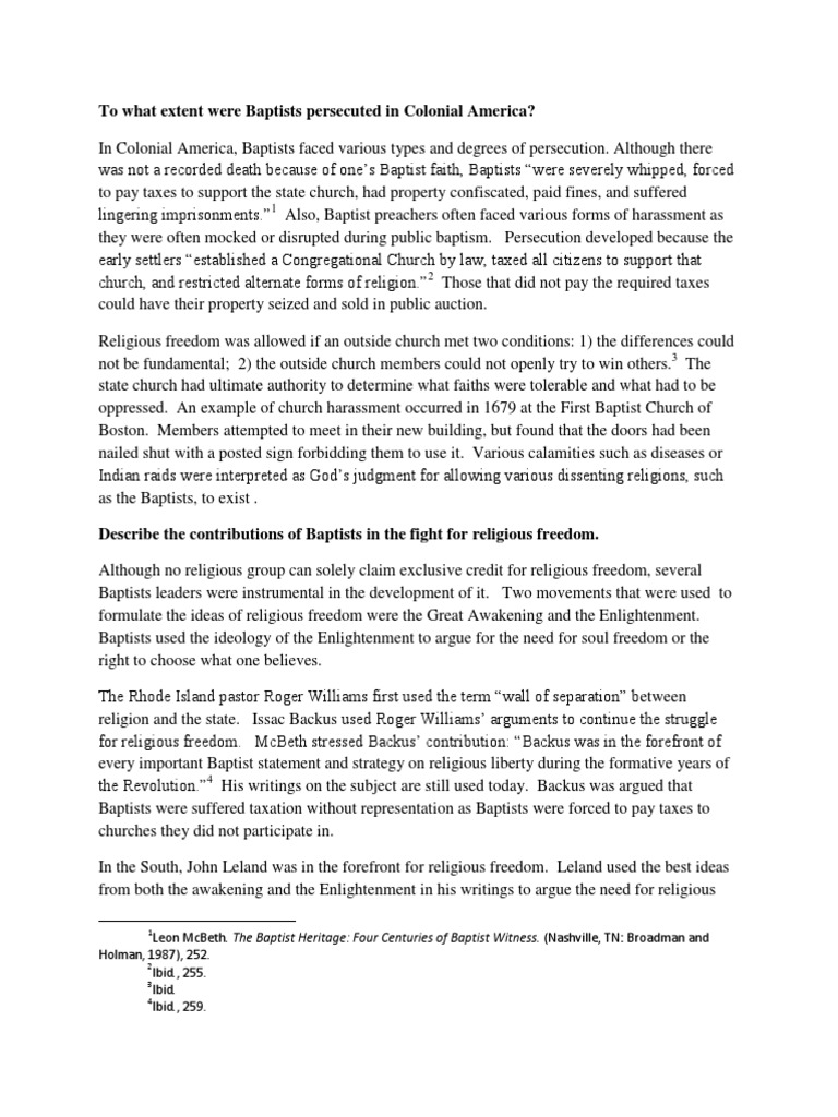 Baptist Persecution | PDF | Baptists | Freedom Of Religion
