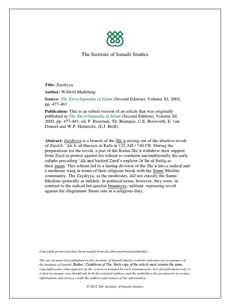 Zaydiyya (From The Encyclopaedia of Islam) | PDF | Shia Islam | Ali
