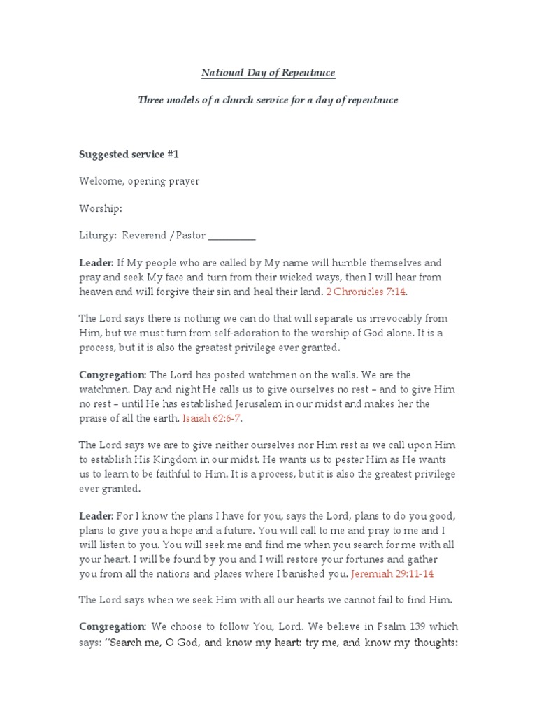 Service For A Day of Repentance | PDF | The Gospel | Repentance