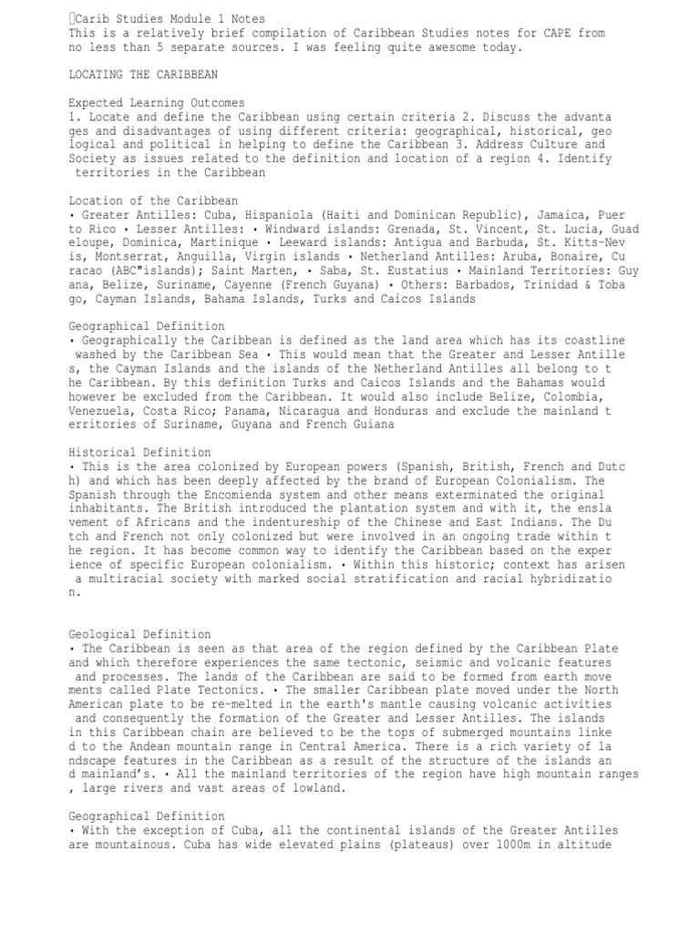 Caribbean Studies Module 1 Notes ALL | PDF | Caribbean | Social ...