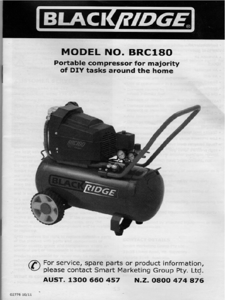 Blackridge BRC180 Air Compressor Supercheap Auto Manual | PDF | Motor ...