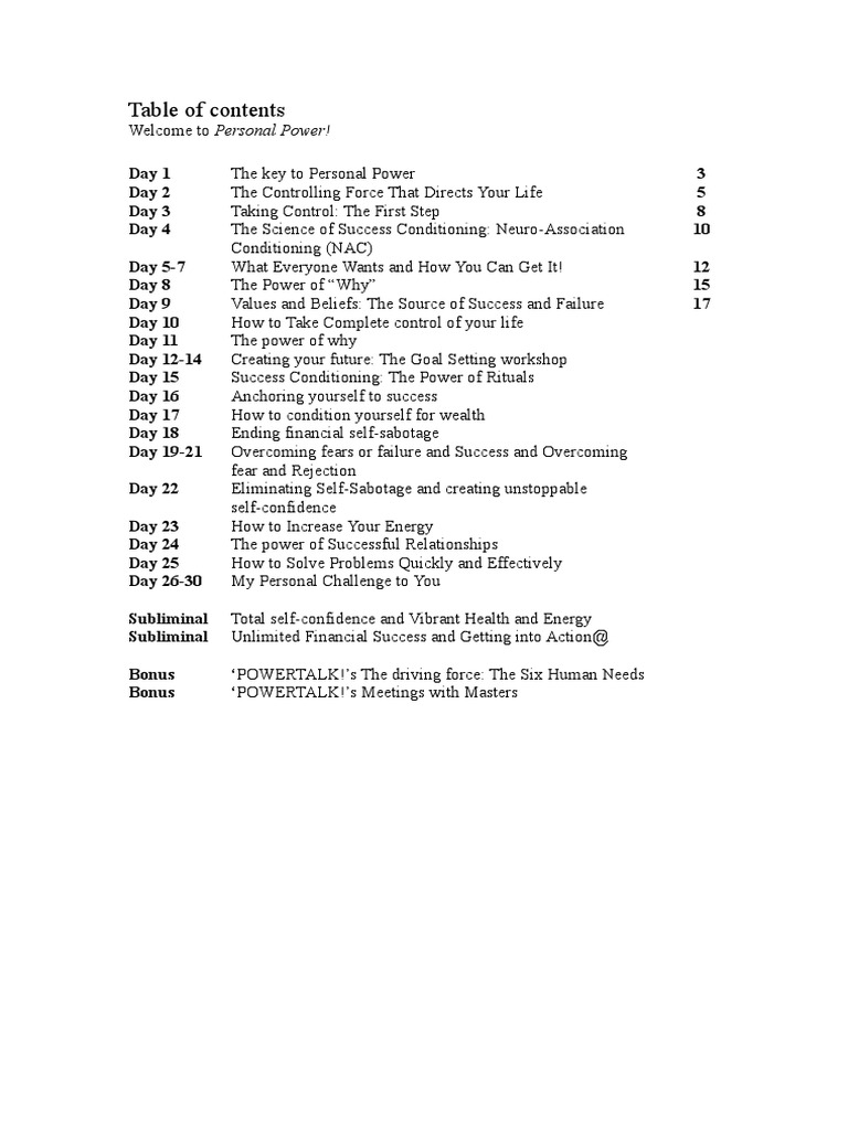 Personal Power II Tony Robbins Success Journal Share Me Self Help | PDF ...