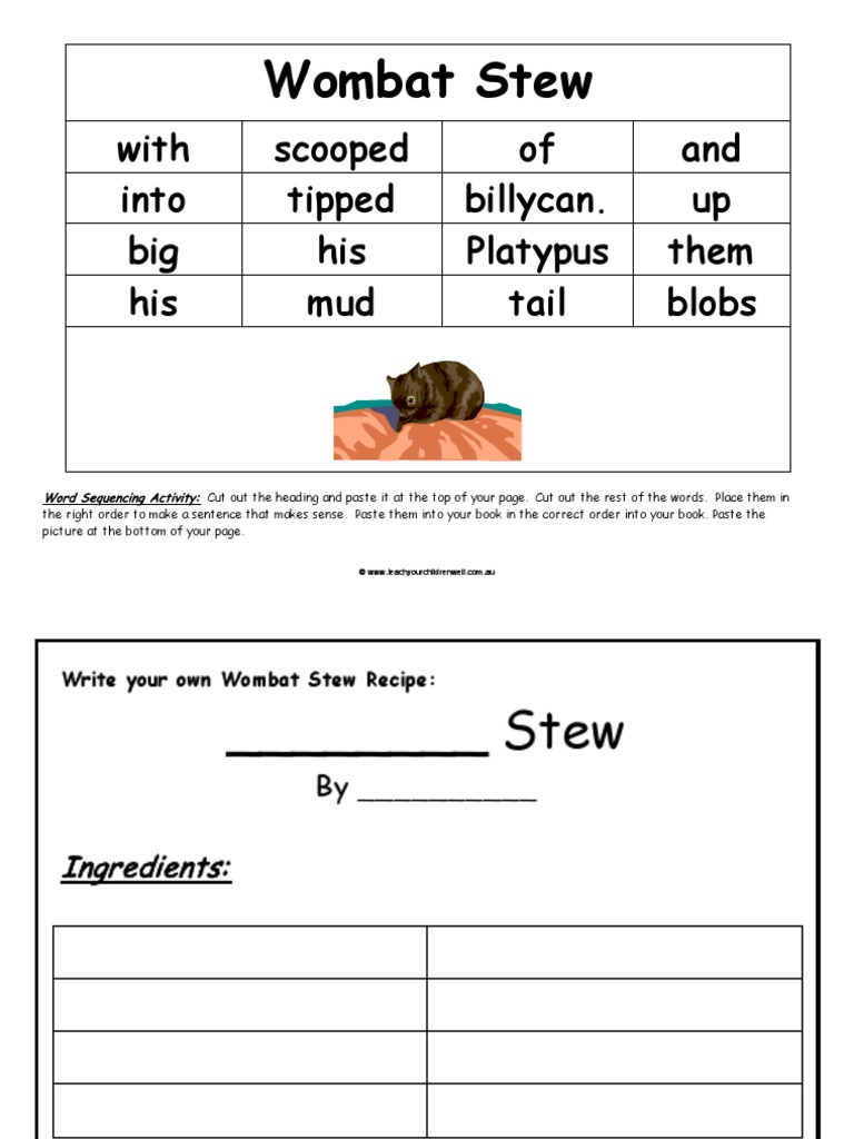 Stage 1 Language Unit - Wombat Stew - PART DOCUMENT | PDF
