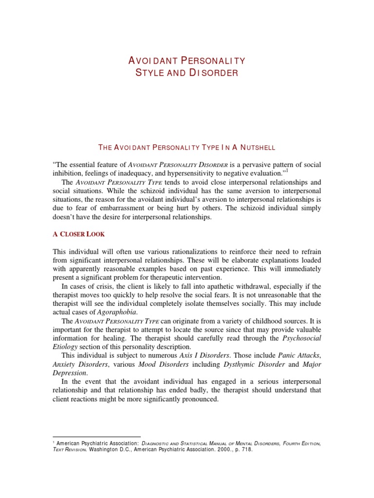 Avoidant | Personality Disorder | Psychotherapy