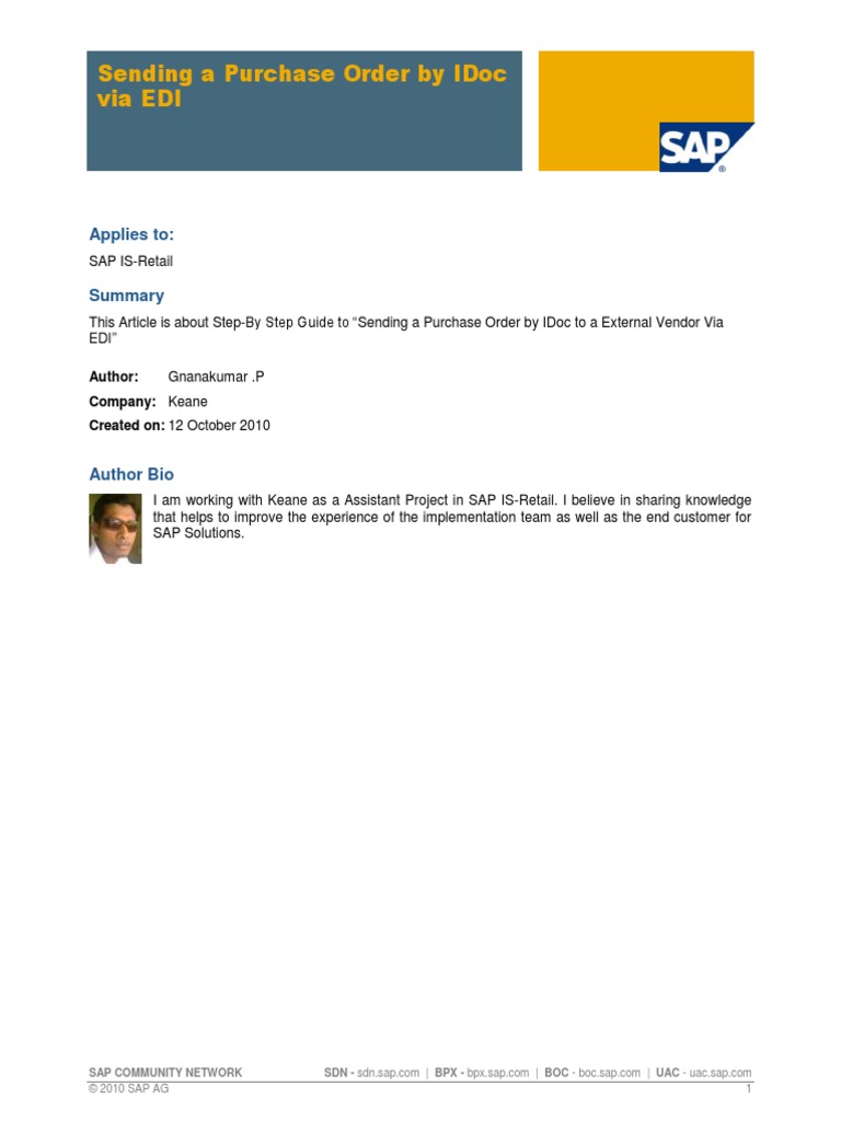 Sending A Purchase Order by IDoc Via EDI | PDF | Electronic Data Interchange | Sap Se