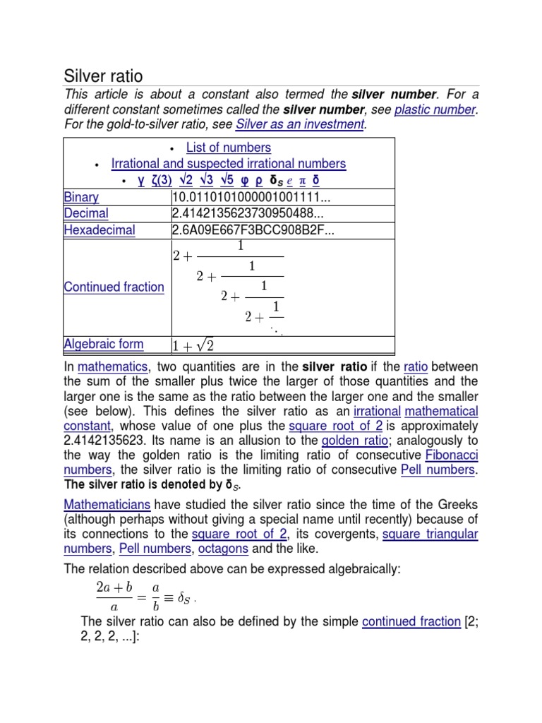 Silver Ratio | PDF | Ratio | Complex Analysis