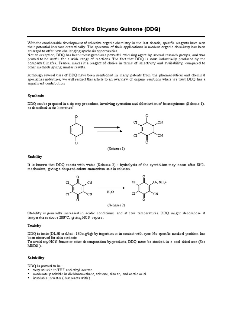 DDQ Reagent | PDF | Chemical Reactions | Chlorine