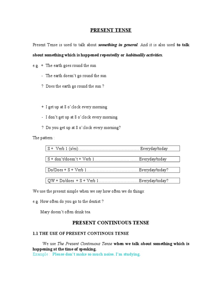 Present Tense: About Something Which Is Happened Repeatedly or Habituallly Activities | PDF ...