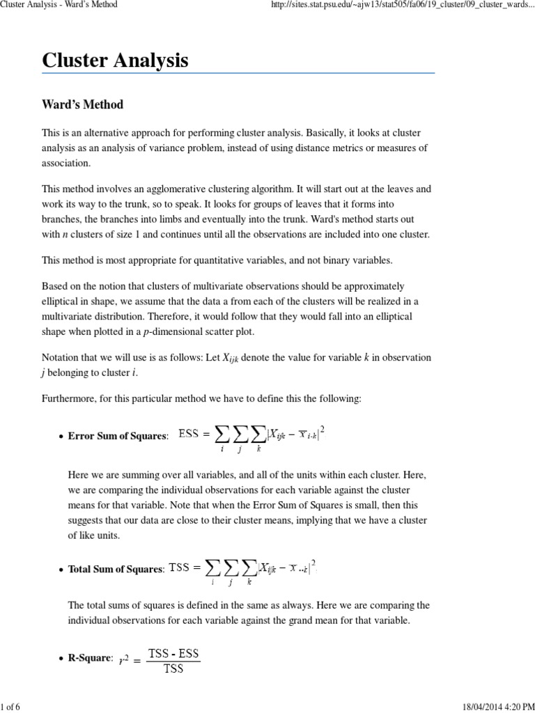 Cluster Analysis - Ward's Method | PDF | Cluster Analysis | Algorithms