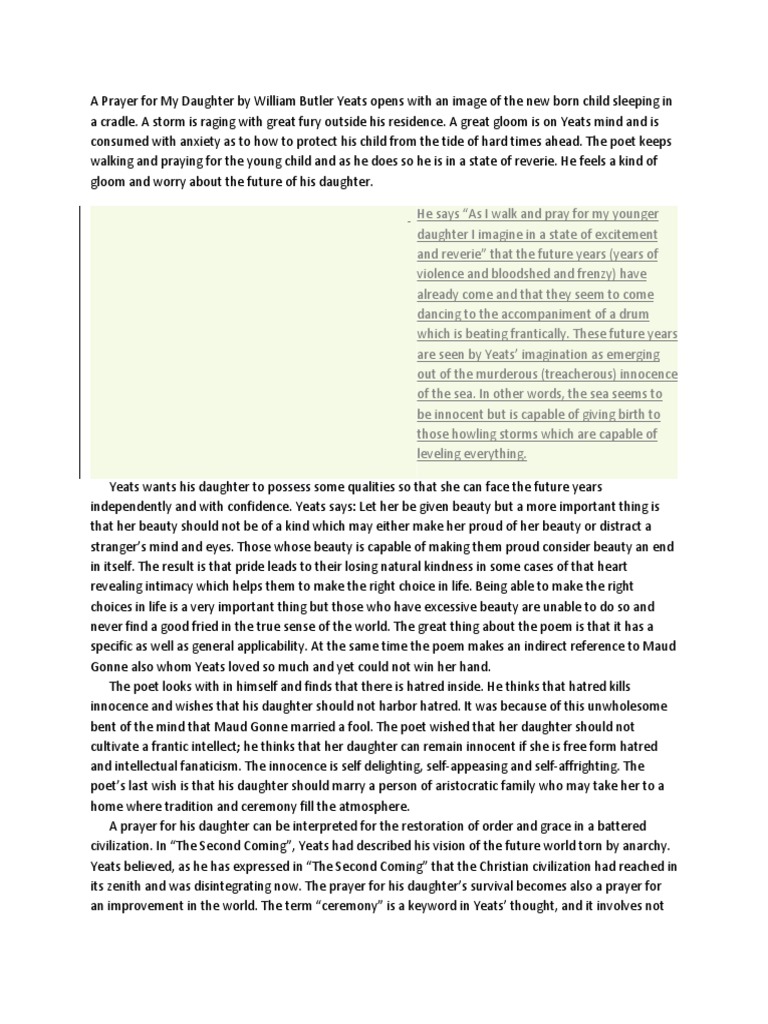 A Prayer of My Daughter | PDF | W. B. Yeats | Prayer
