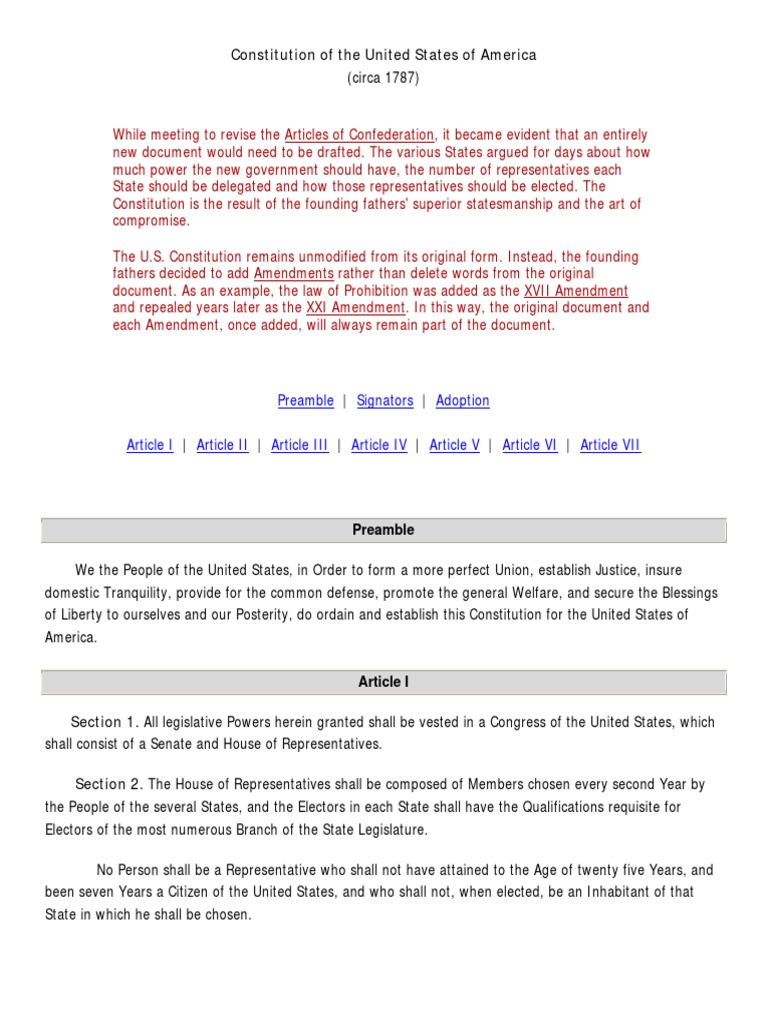 United States Constitution - Circa 1787 | PDF | U.S. State | United ...