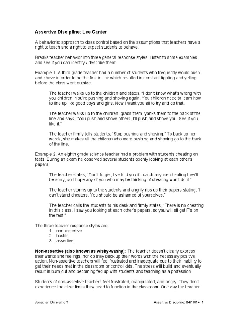 Assertive Discipline | PDF | Classroom | Teachers