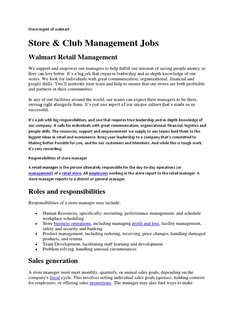 Walmart Store Management Overview | PDF | Walmart | Retail