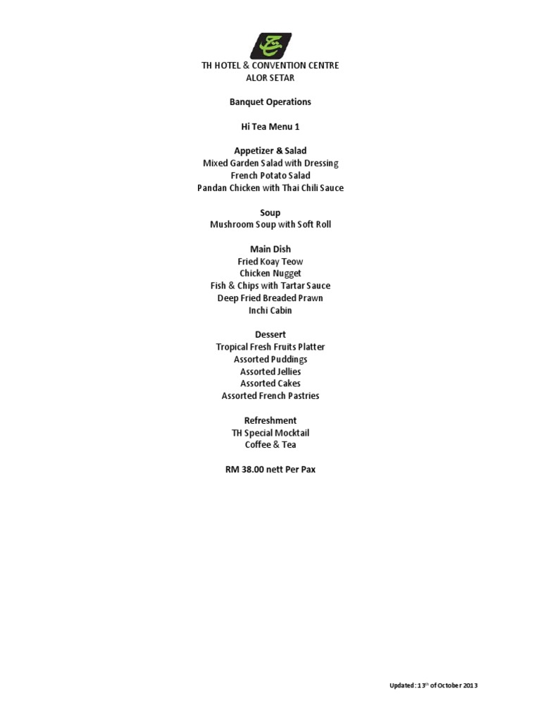 Banquet HiTea Buffet Menu RM38 | PDF