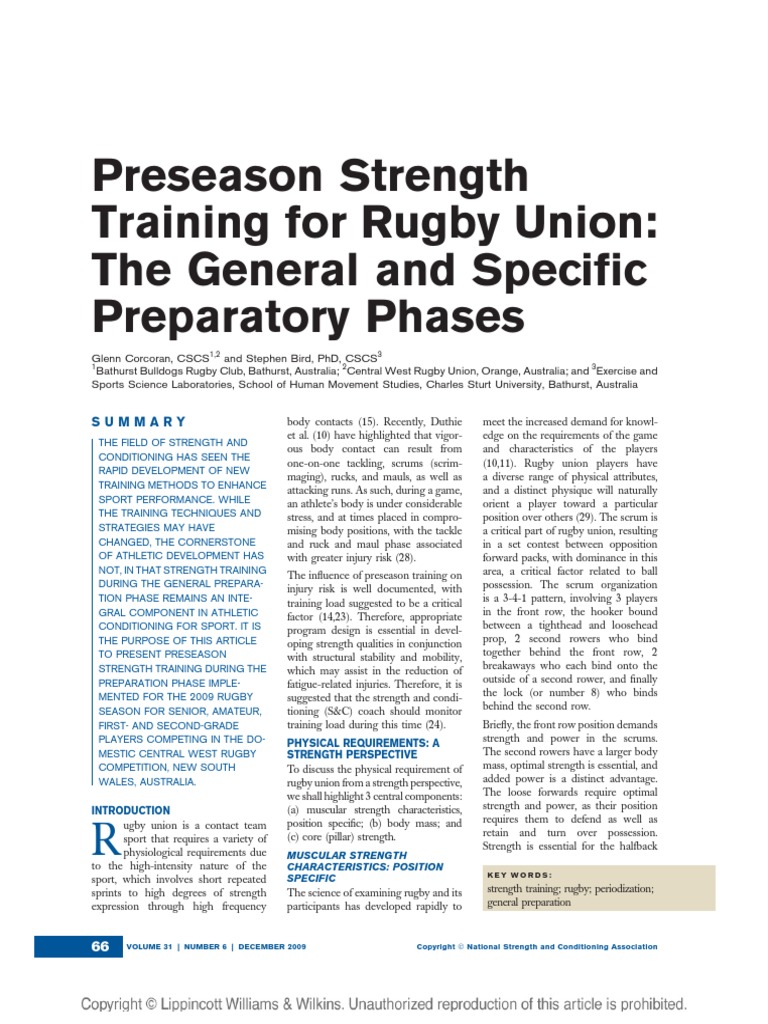 Preseason Strength Training For Rugby Union - The General and Speci C ...