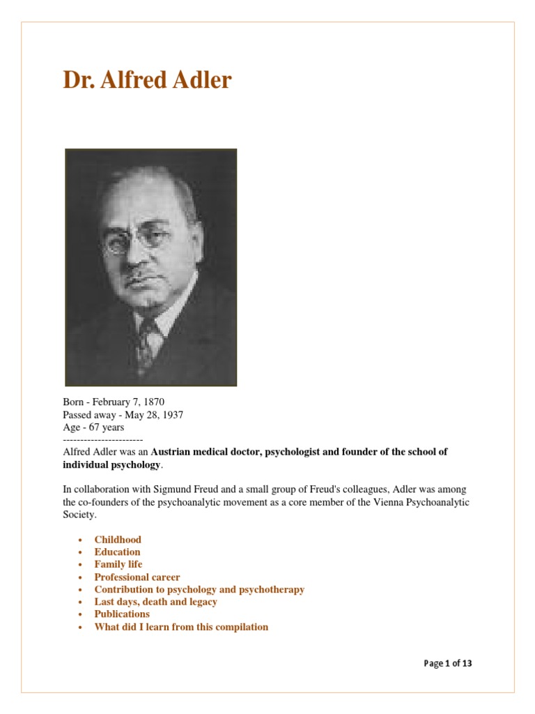 Dr Alfred Adler | Sigmund Freud | Psychological Schools