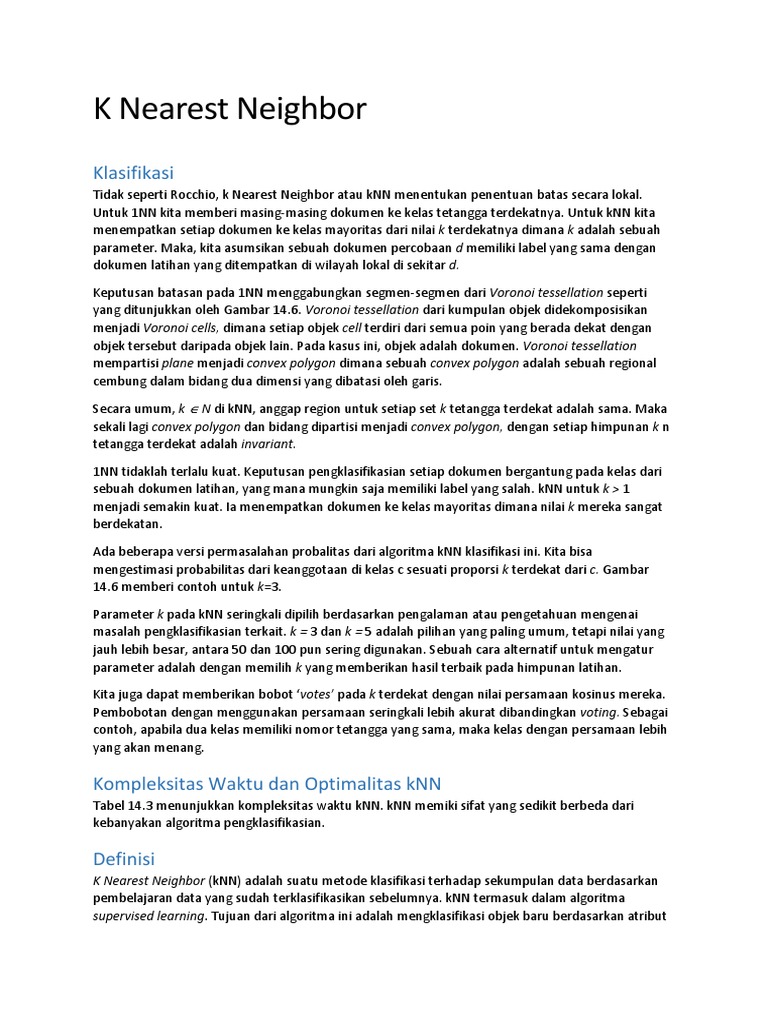 K Nearest Neighbor Summary | PDF