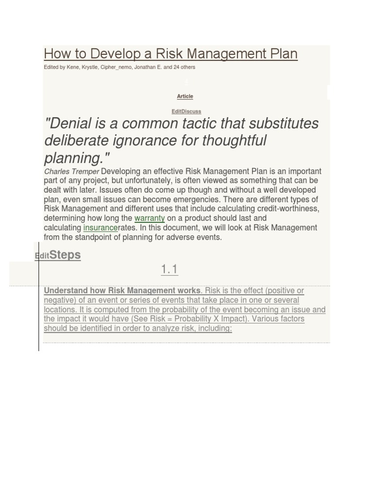 How To Develop A Risk Management Plan | PDF | Risk | Risk Management