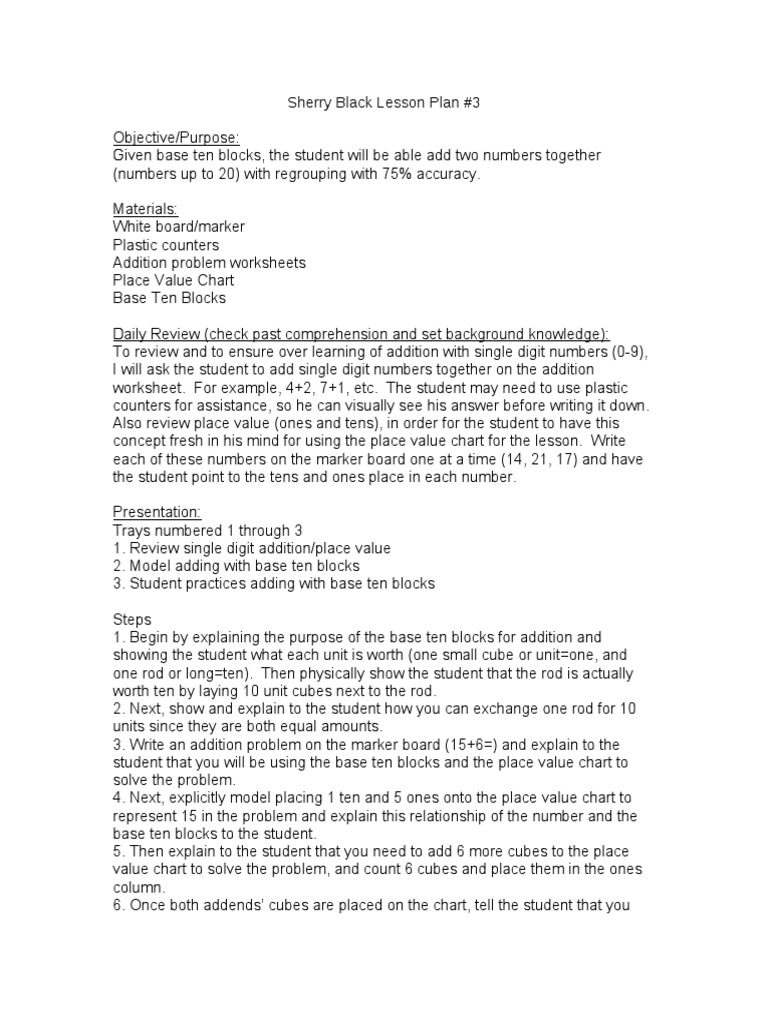 Lesson Plan 3 Addition With Regrouping | PDF | Lesson Plan ...